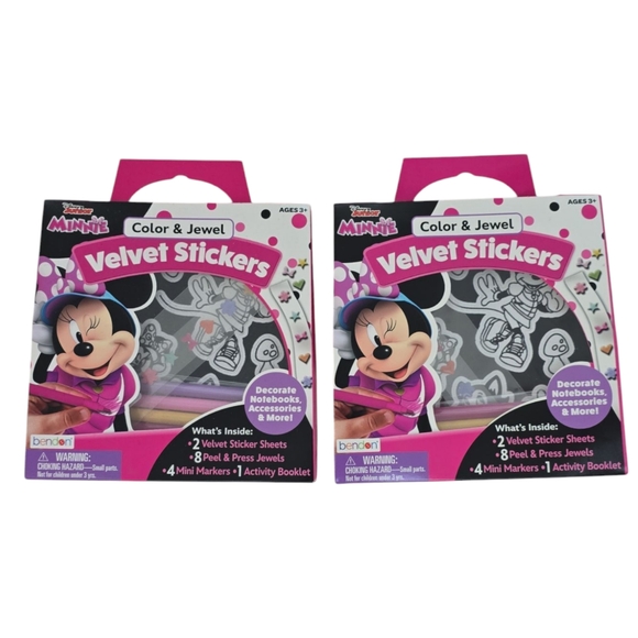 Disney | Toys | New 2pk Minnie Mouse Velvet Sticker Craft Colorable ...